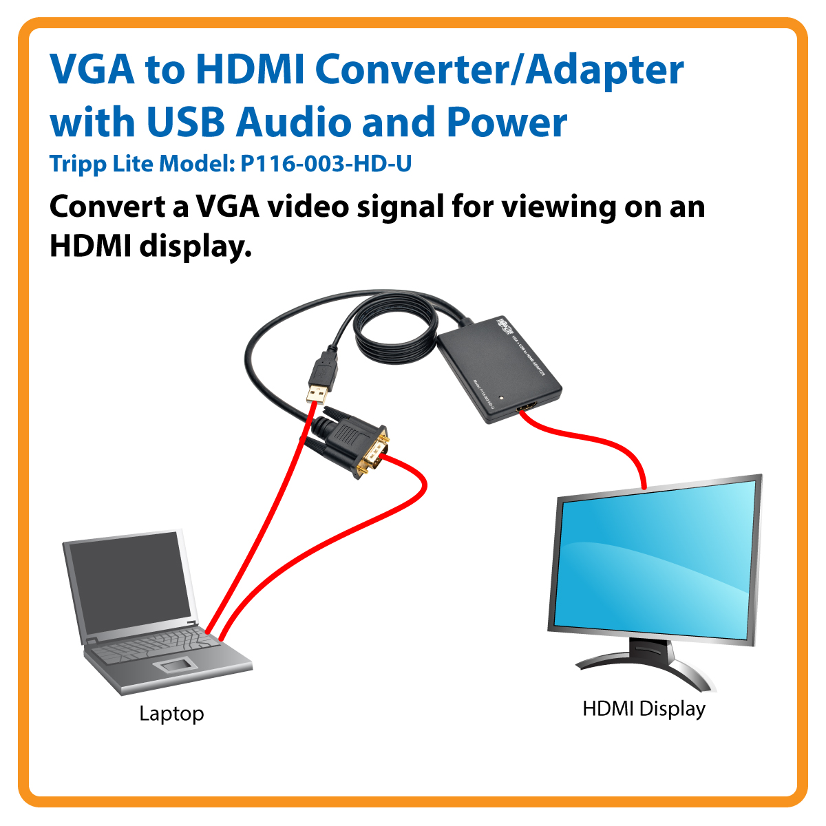 Tripp Lite VGA to HDMI Component Adapter Converter with USB Audio Power ...