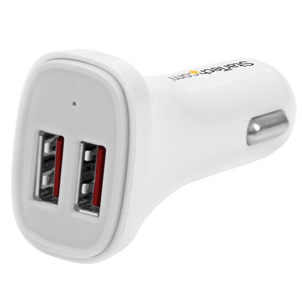 StarTech Dual Port USB Car Charger 24W 4.8A White car power adapter USB 24 Watt