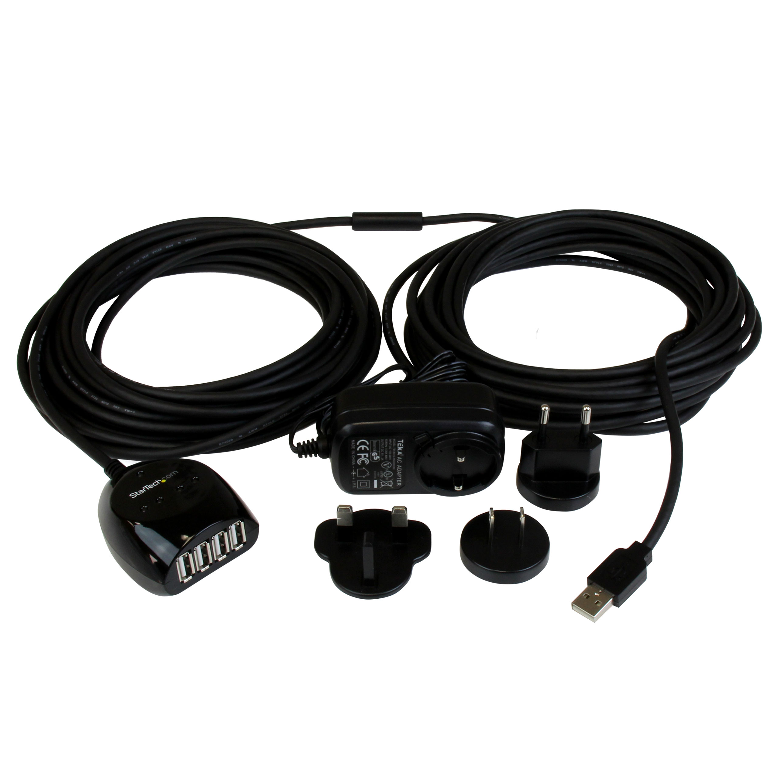 StarTech.com 15m USB 2.0 Active Cable with 4 Port Hub - Long USB Cable ...