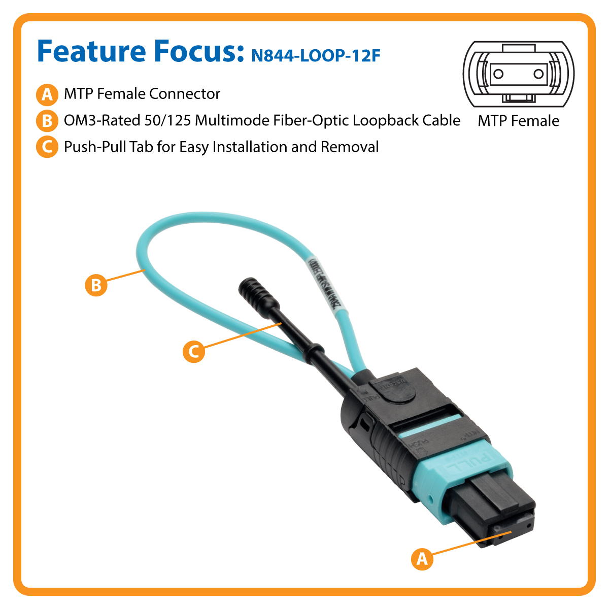 Tripp Lite MTP / MPO Fiber Optic Loopback Tester Multimode 50/125um OM3 ...