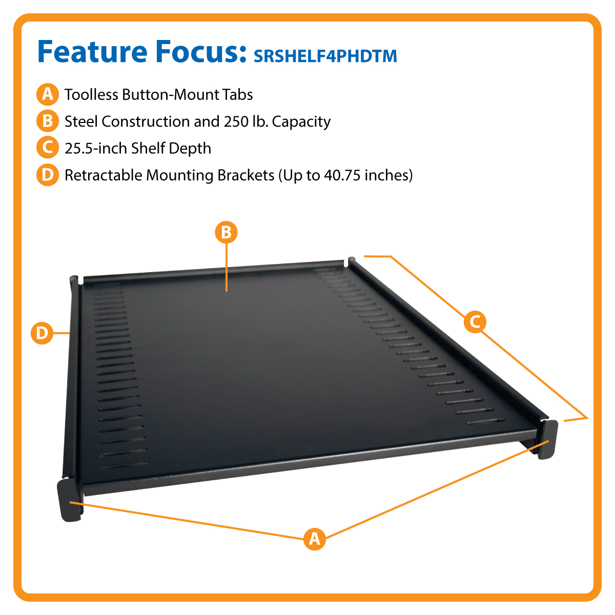 Tripp Lite 4-Post Rack Enclosure Fixed Heavy Duty Toolless Mount Shelf ...