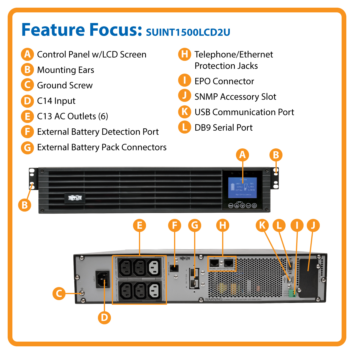 Tripp Lite 1500VA 1350W INTL UPS Smart Online LCD USB DB9 208/230V 2URM ...