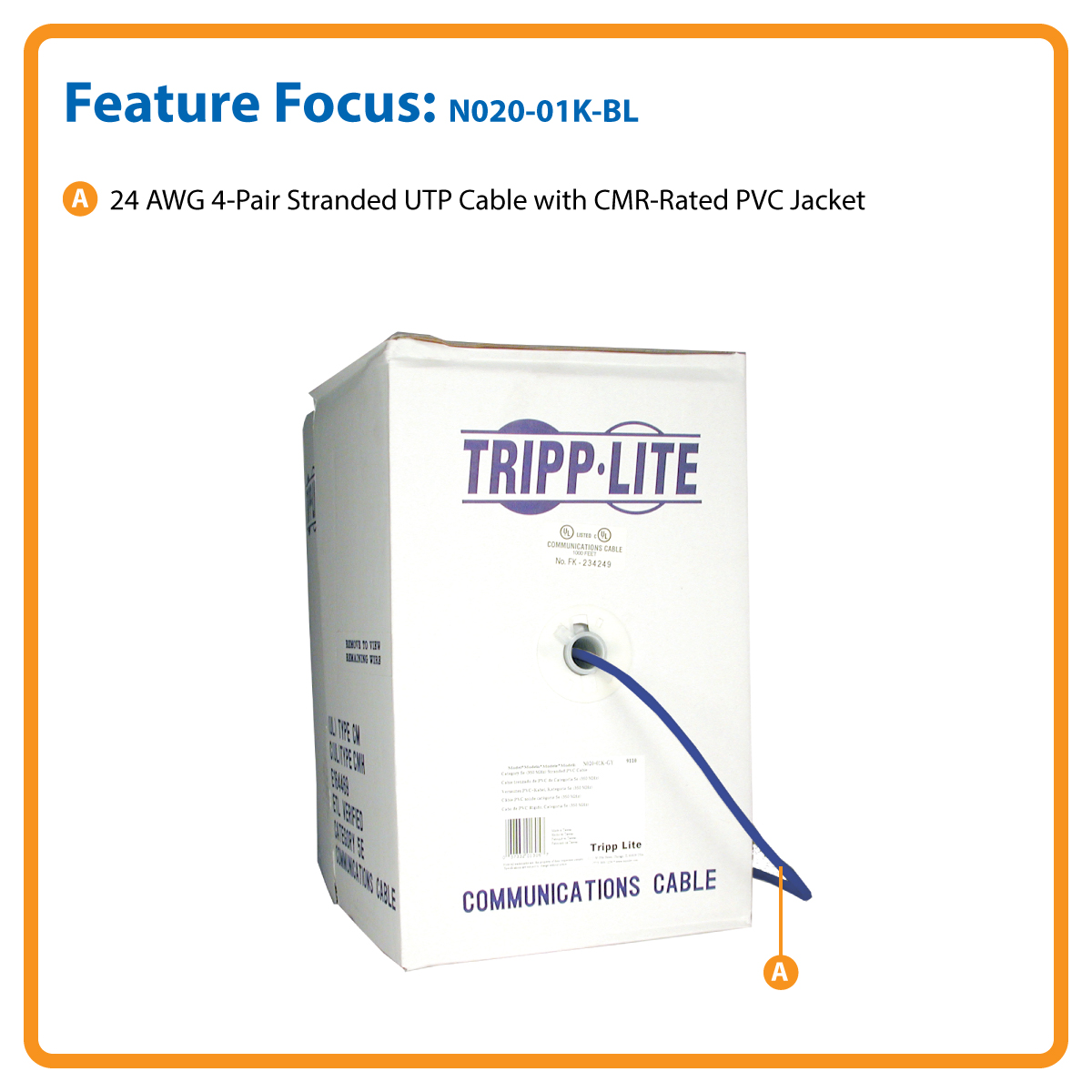 Tripp Lite 1000ft Cat5 / Cat5e 350MHz Bulk Stranded-Core PVC Cable Blue ...