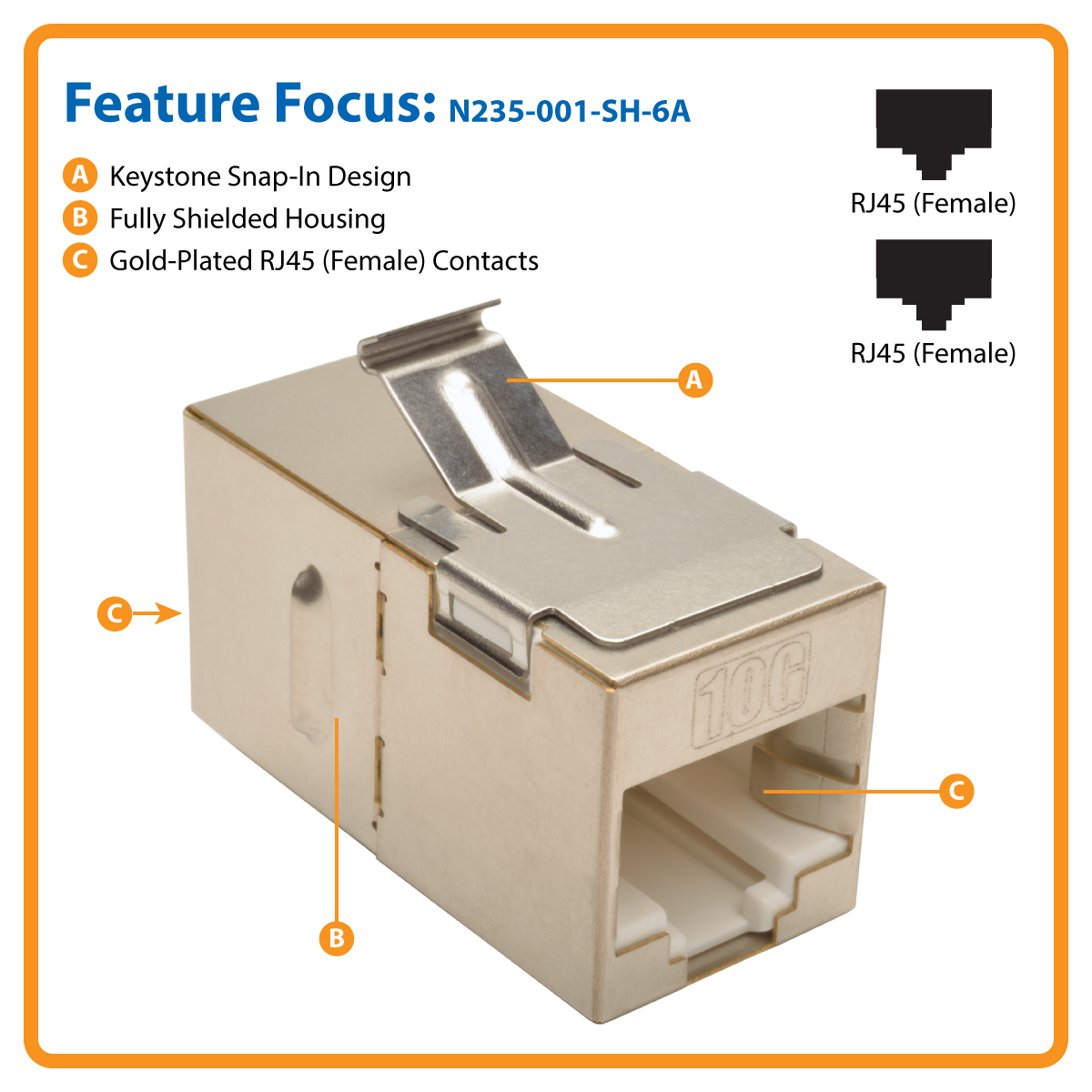 Tripp Lite Cat6a Straight Through Modular Shielded In Line Snap In ...