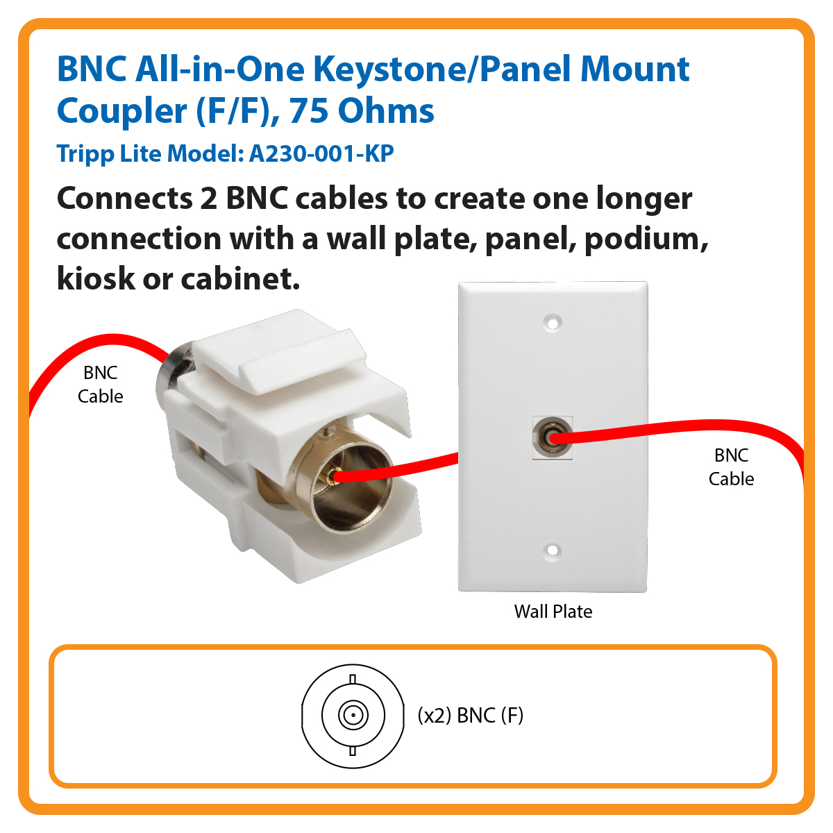 Tripp Lite BNC Keystone Panel Mount Coupler All-in-One Coaxial F/F 75 ...