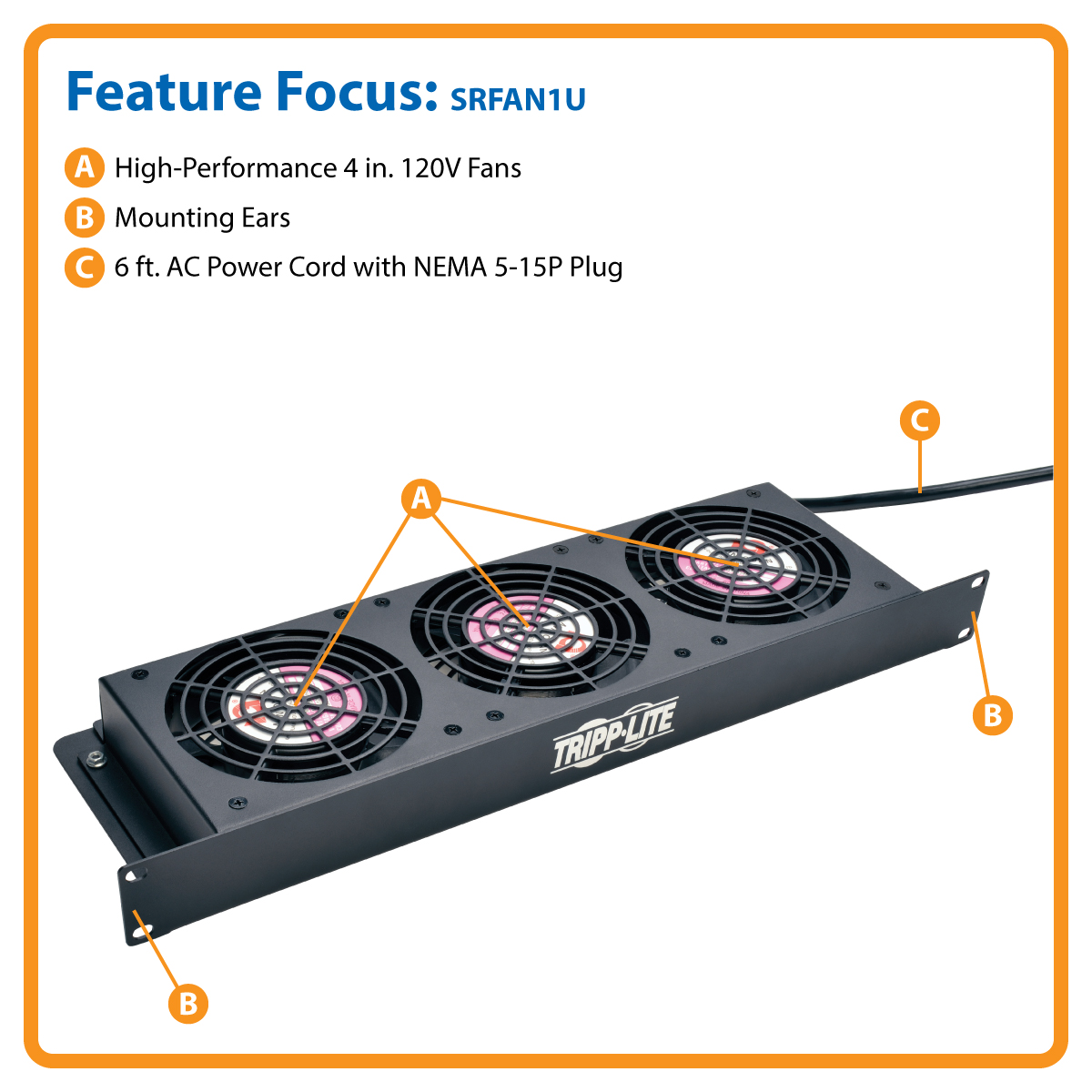 Tripp Lite Rack Enclosure Server Cabinet 1U Cooling Fan Tray 3 120V 210 CFM - rack fan tray - 1U