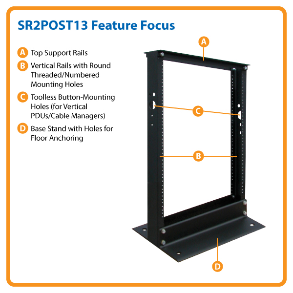 Tripp Lite 13U 2-Post Open Frame Rack Server Cabinet Threaded Holes ...