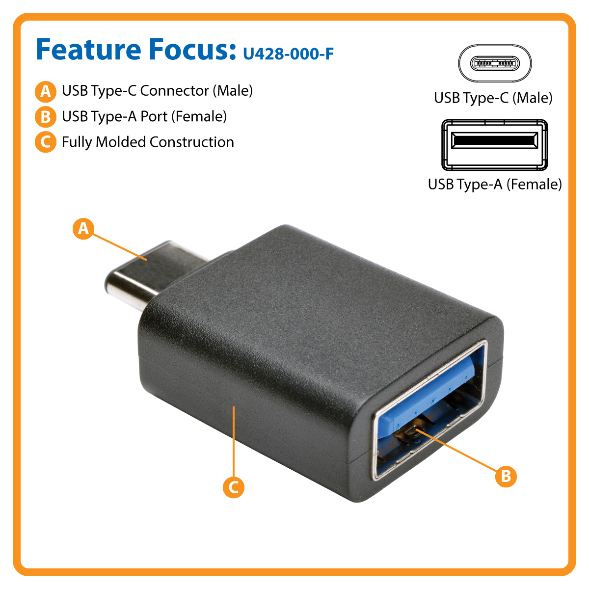 Tripp Lite USB 3.1 Gen 1.5 Adapter USB-C to USB Type A M/F 5 Gbps ...